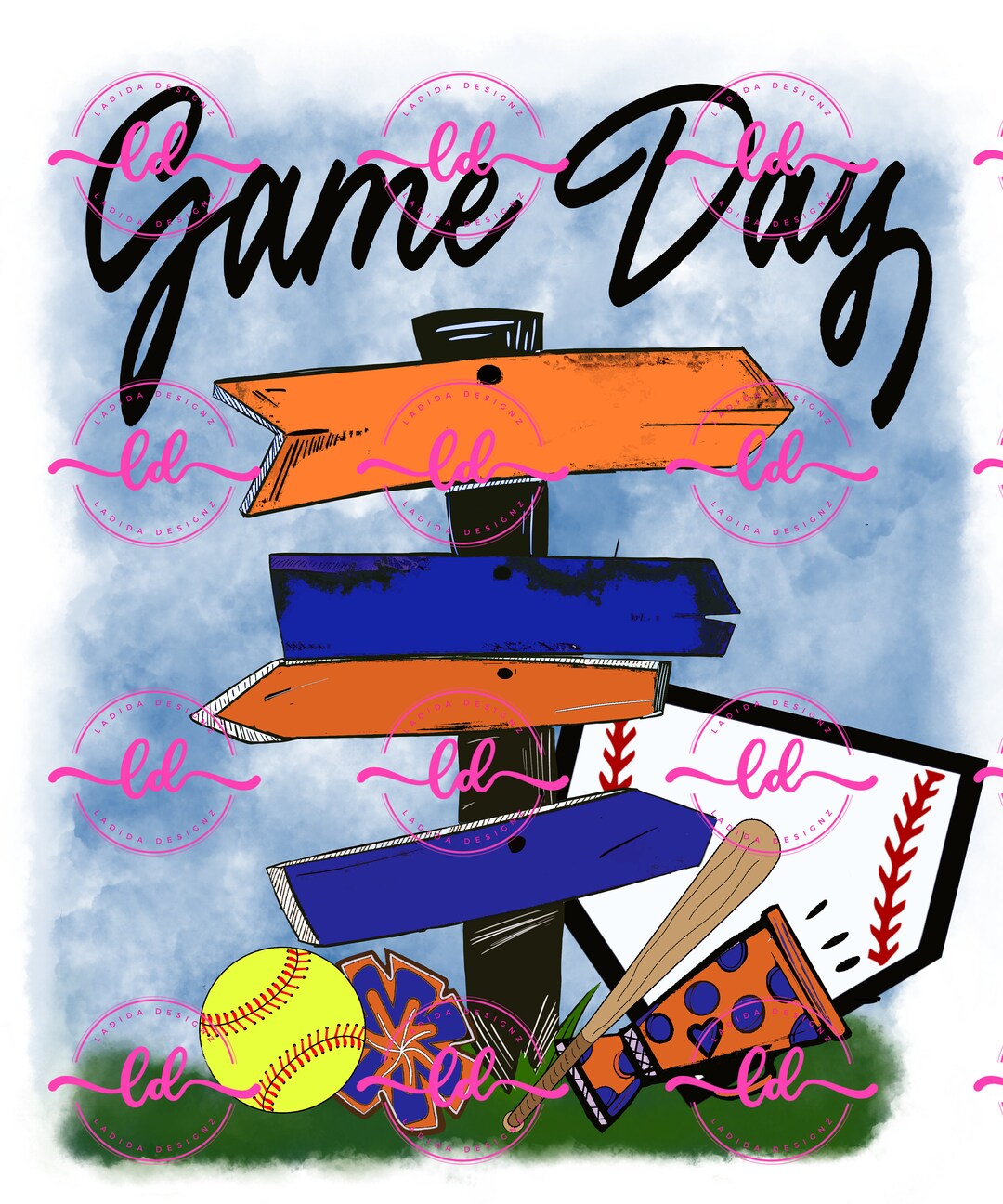 Game Day Orange and Blue Direction Signs PNG Digital Download Megaphone ...