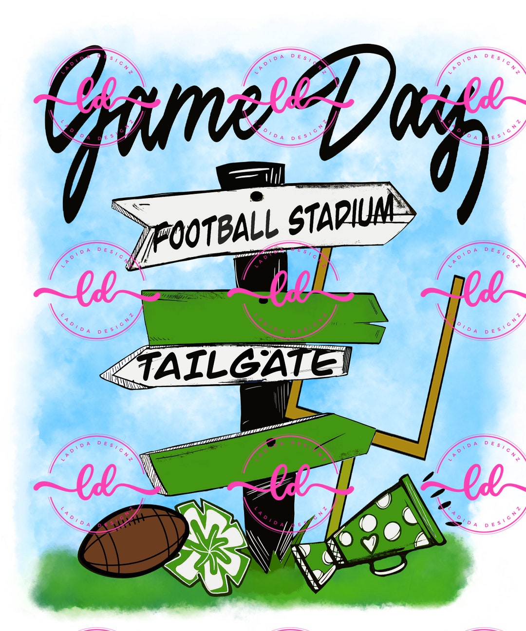 Game Day Green and White Direction Signs PNG Digital Download Tailgate ...