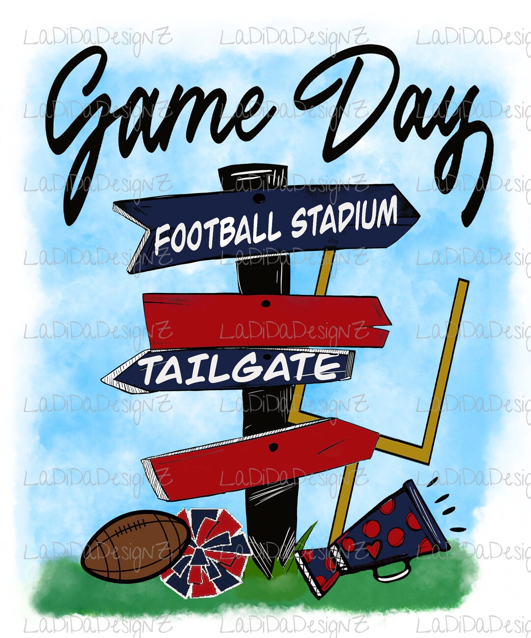 Game Day Navy Red Direction Signs PNG Digital Download Tailgate ...