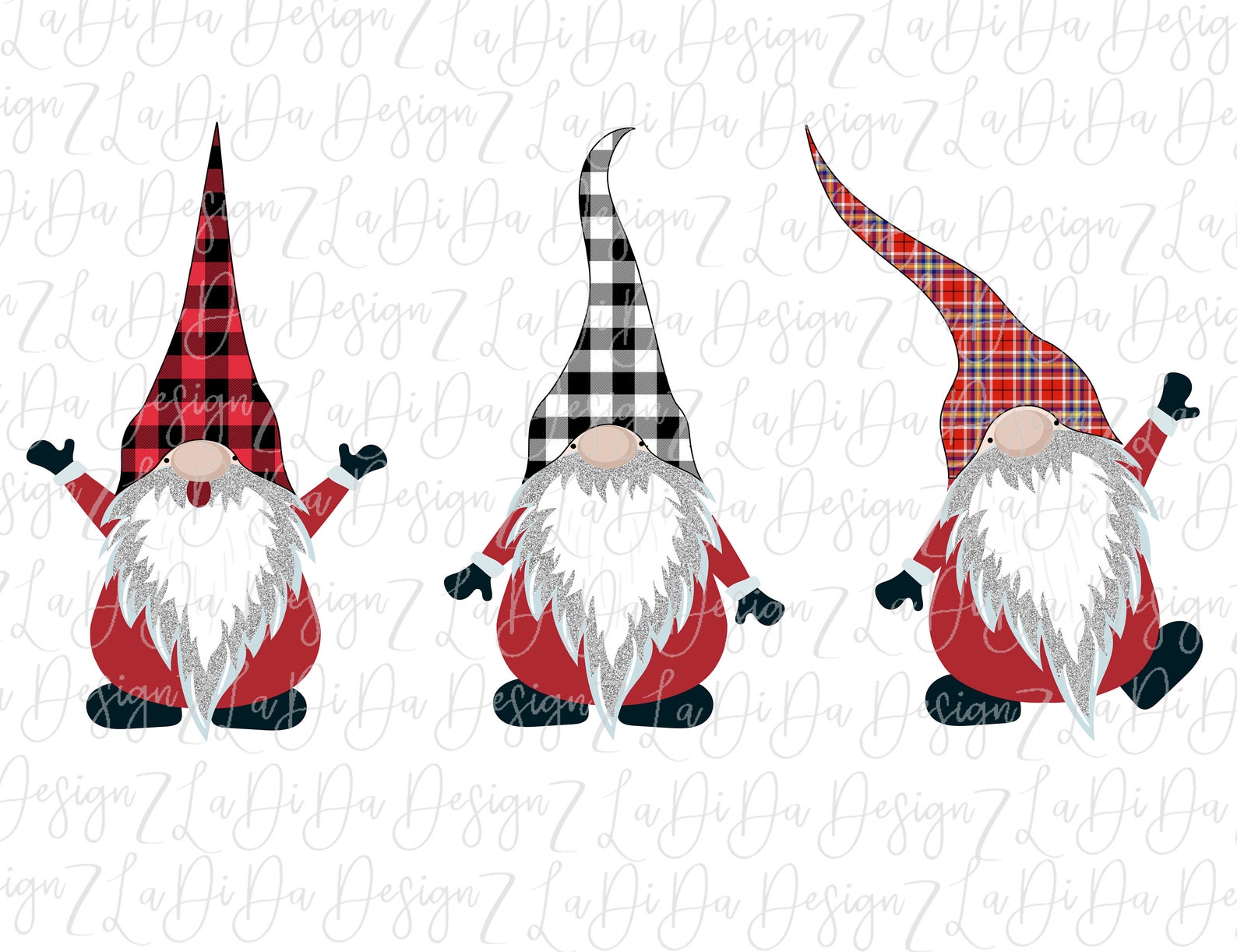 Christmas Plaid Gnomes DIGITAL DOWNLOAD - PNG Buffalo Plaid Black White ...