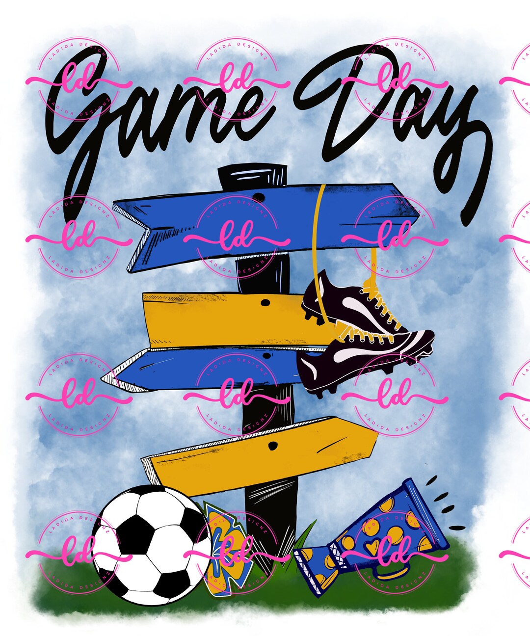 Game Day Blue Gold Direction Signs PNG Digital Download Tailgate Soccer ...