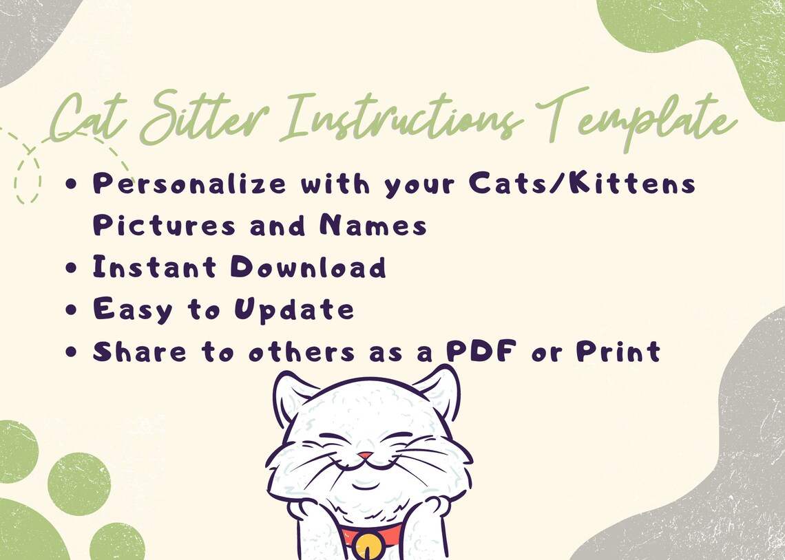 Cat Sitting Instructions Printable TEMPLATE INSTANT Digital | Etsy