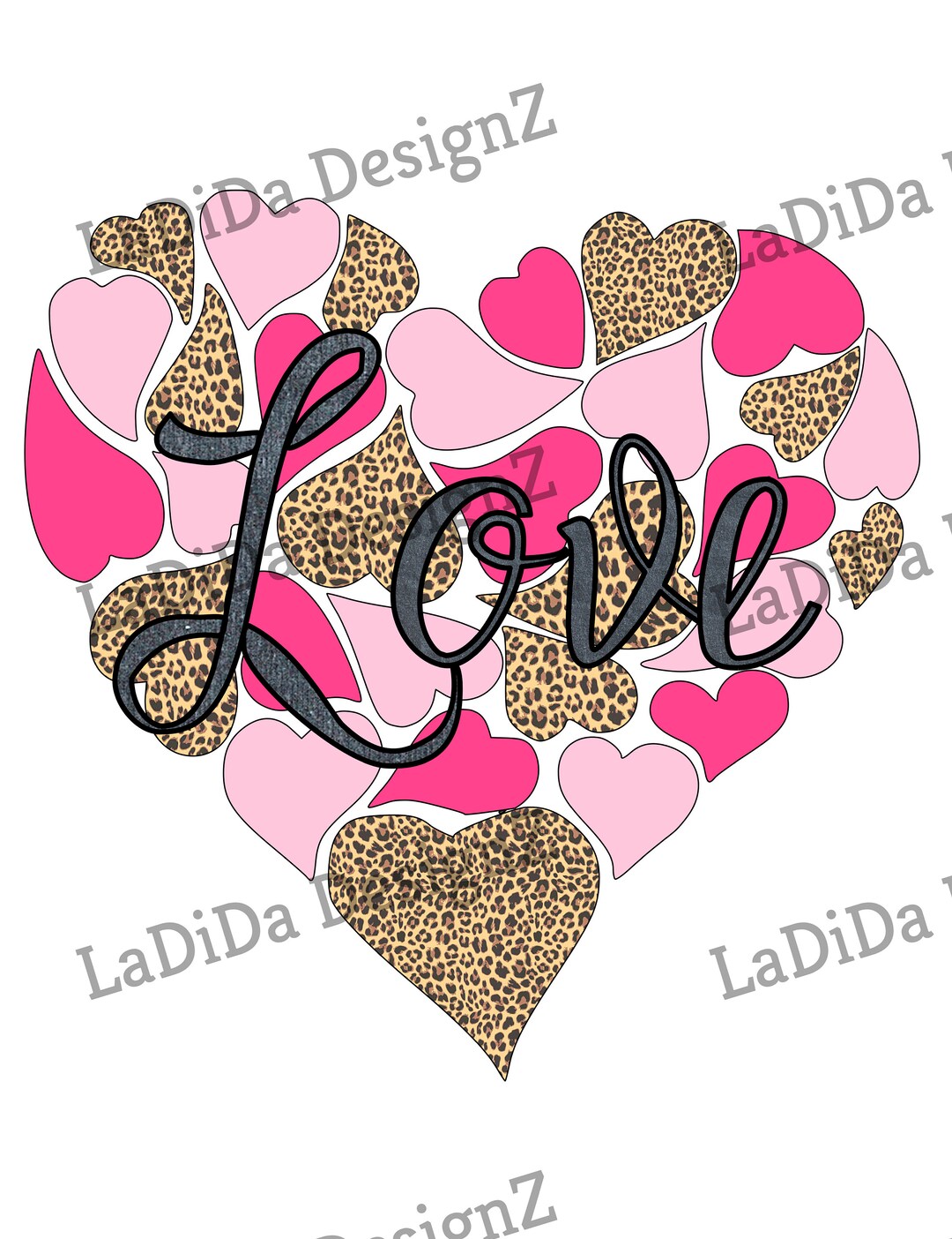 Leopard Pink Hot Pink Heart Collage Valentines DIGITAL Download Design ...