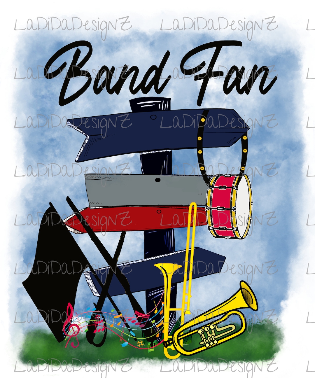 Band Fan Navy Red Grey Direction Signs PNG Digital Download Drum Horns ...