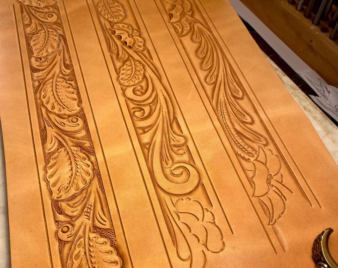 3x Leather Belt Tooling Patterns / Carving Pattern / Stencil. Floral ...