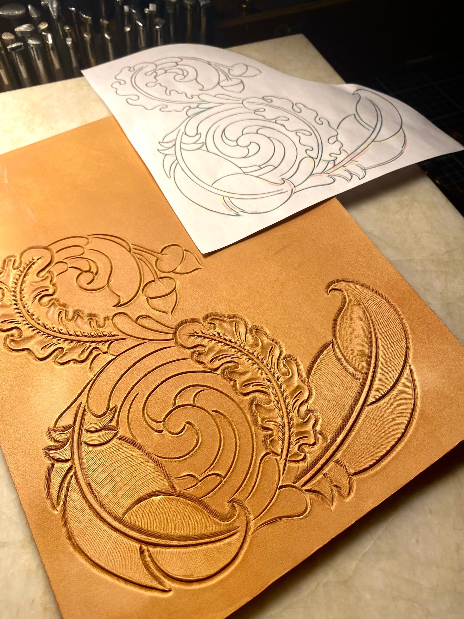 Leather Tooling / Carving Patterns / Stencils. Floral Corner - Etsy