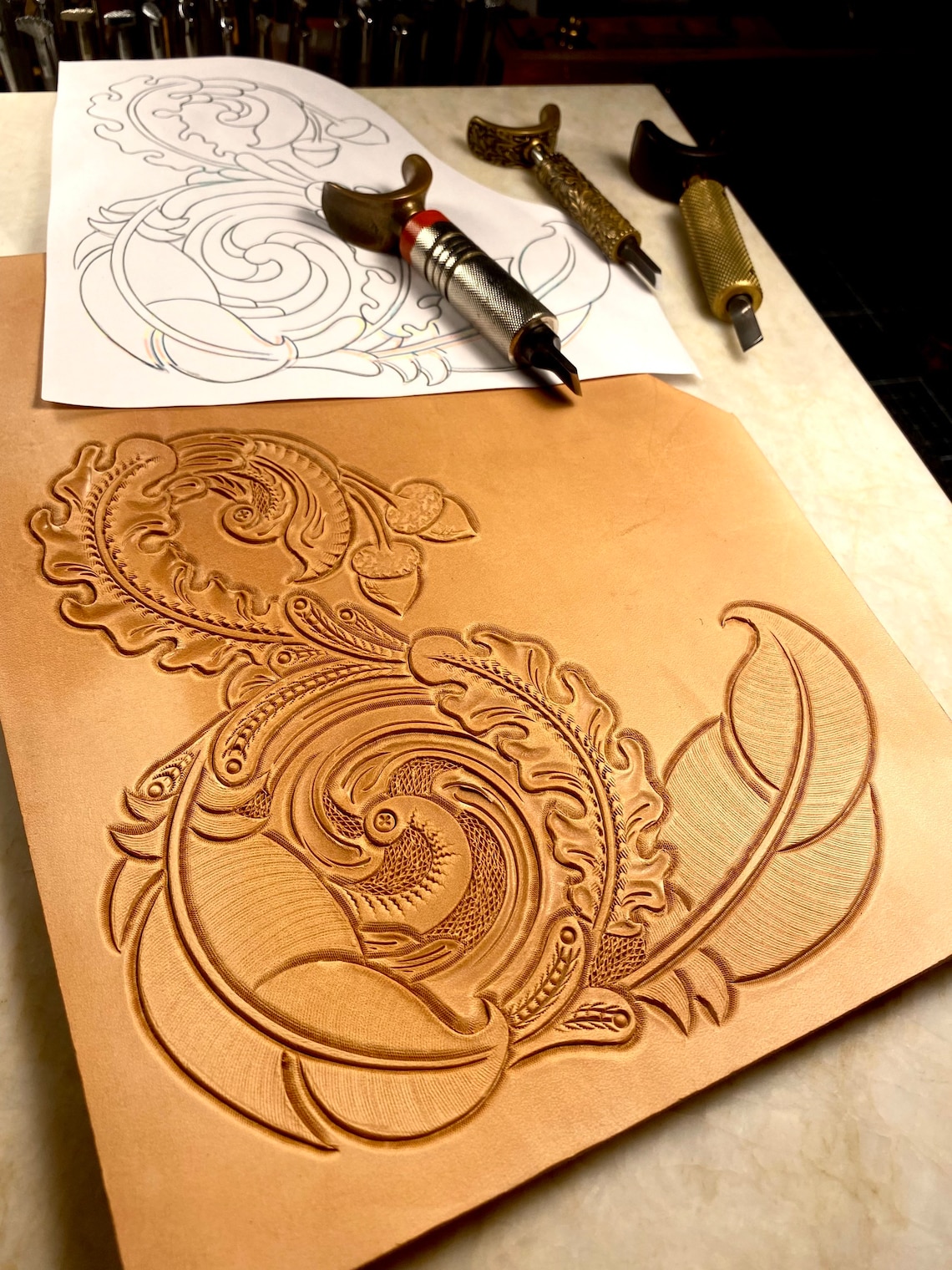 Leather Tooling / Carving Patterns / Stencils. Feather Corner - Etsy