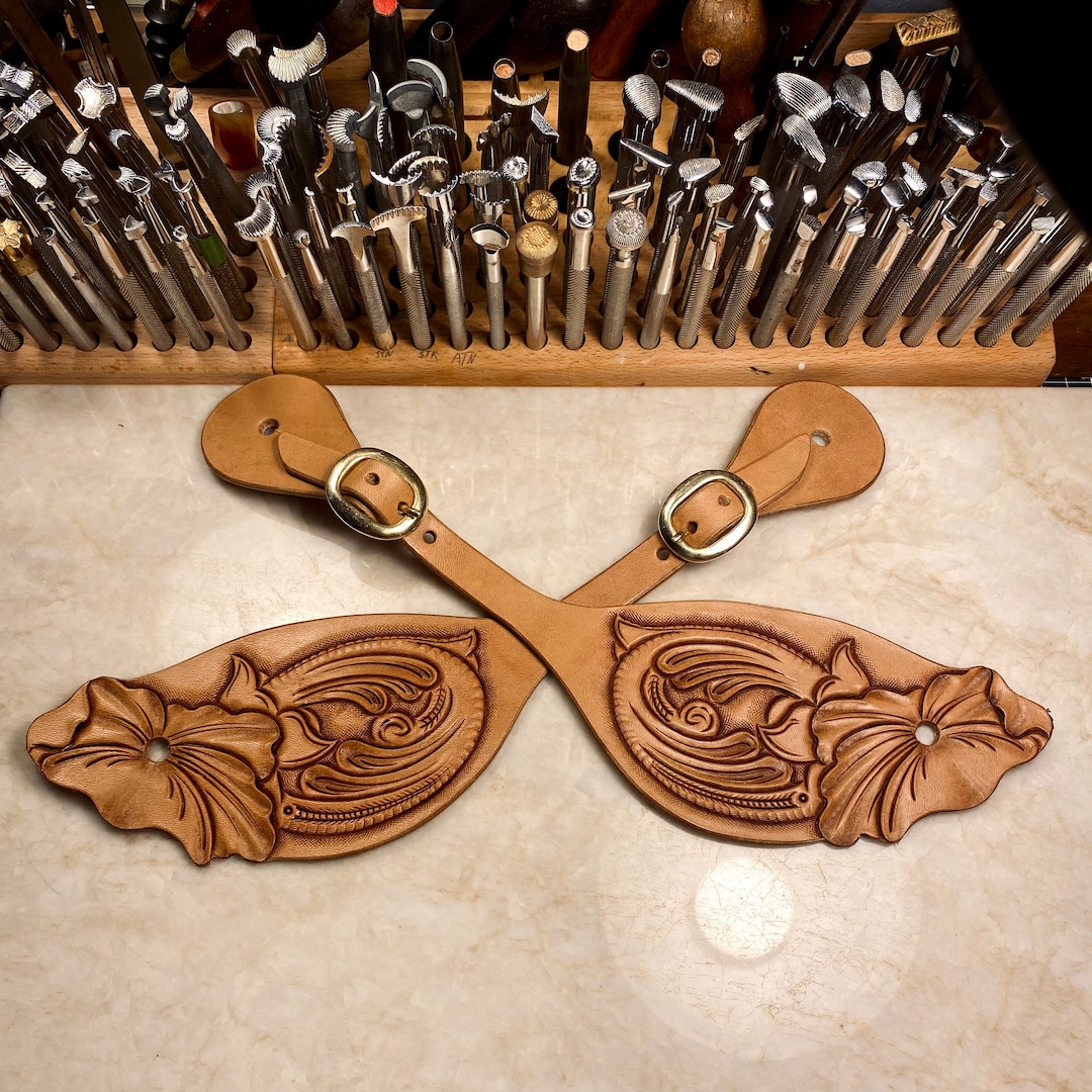 No. 1. Handmade Leather Tooled Spur Straps. Custom Leather Spur Straps ...