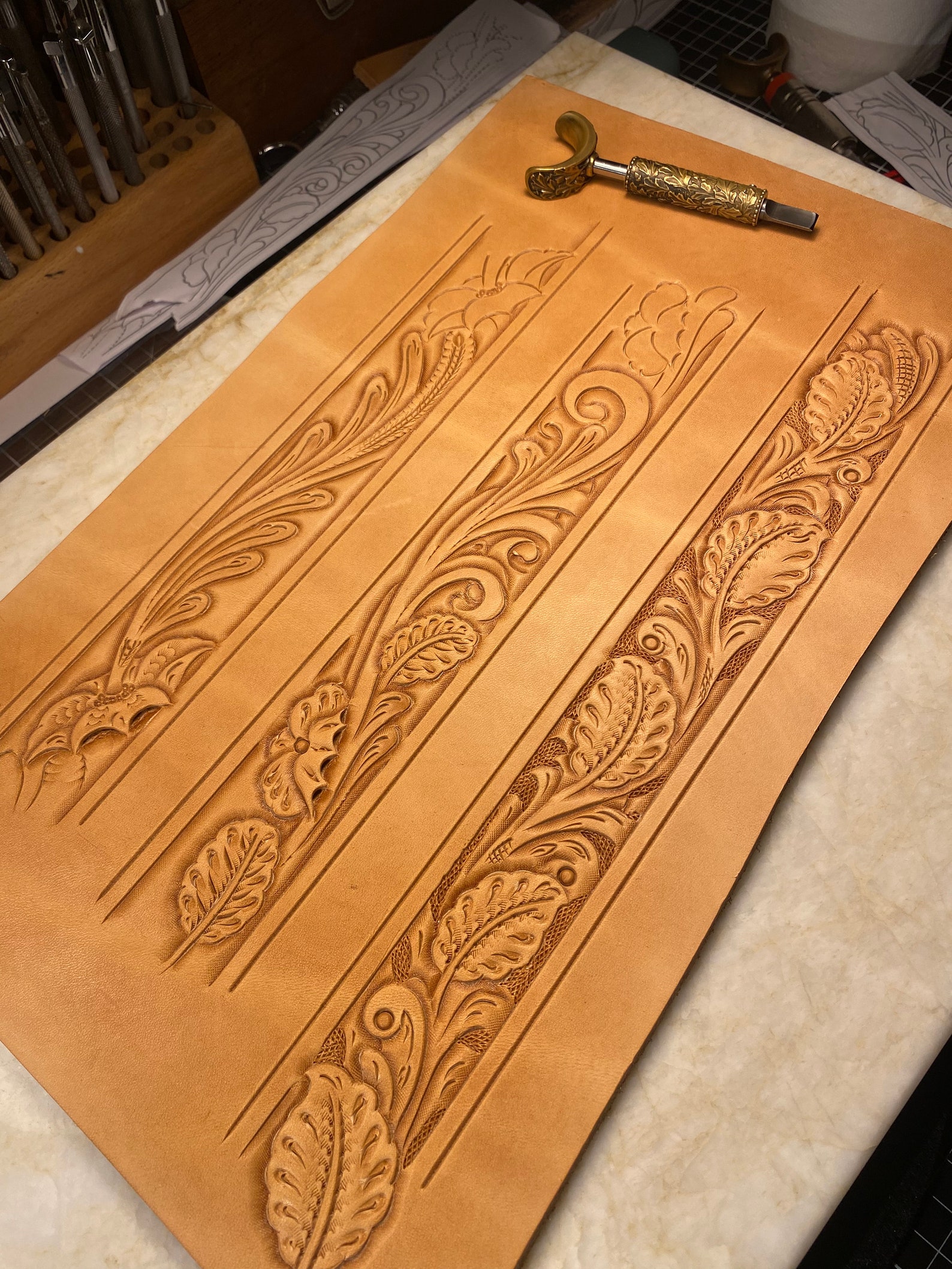 3x Leather Belt Tooling Patterns / Carving Pattern / Stencil. Floral ...