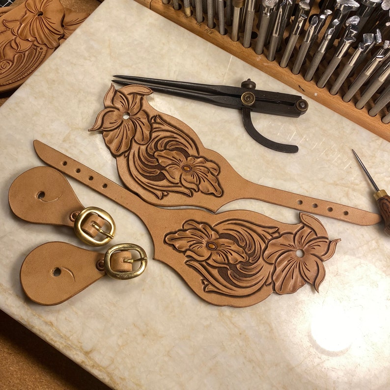 No. 2. Handmade Leather Tooled Spur Straps. Custom Leather Spur Straps ...