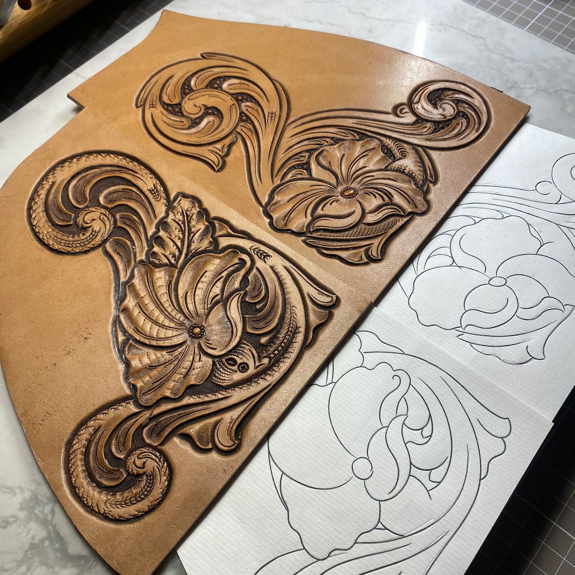 Sheridan Floral Leather Tooling Pattern – Corner Stencils (PDF Download ...