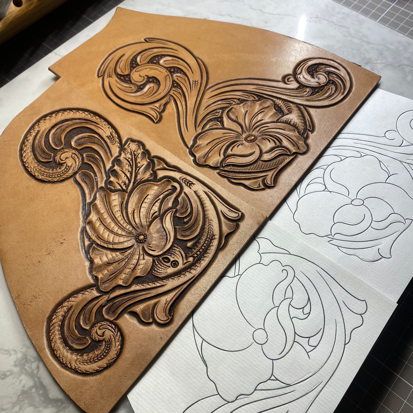 Sheridan Floral Leather Tooling Pattern – Corner Stencils (PDF Download ...