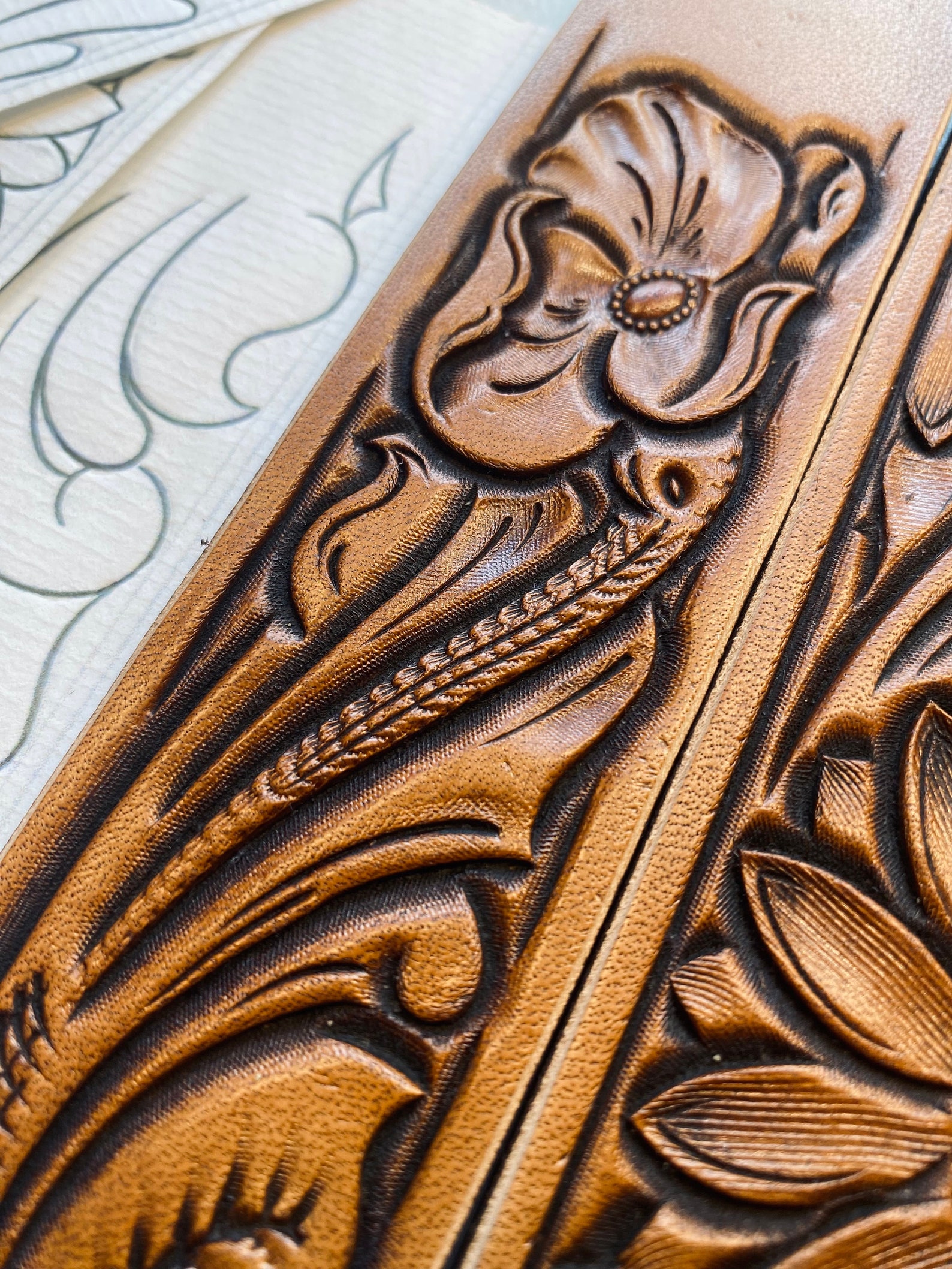 Floral & Sunflower Leather Belt Tooling Patterns – Western Carving ...