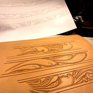 3x Leather Belt Tooling Patterns / Carving Pattern / Stencil. Floral ...