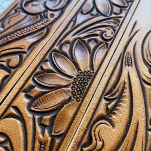 3x Leather Belt Tooling Patterns / Sunflower Leather Carving Pattern / Stencil. Floral Themed ...