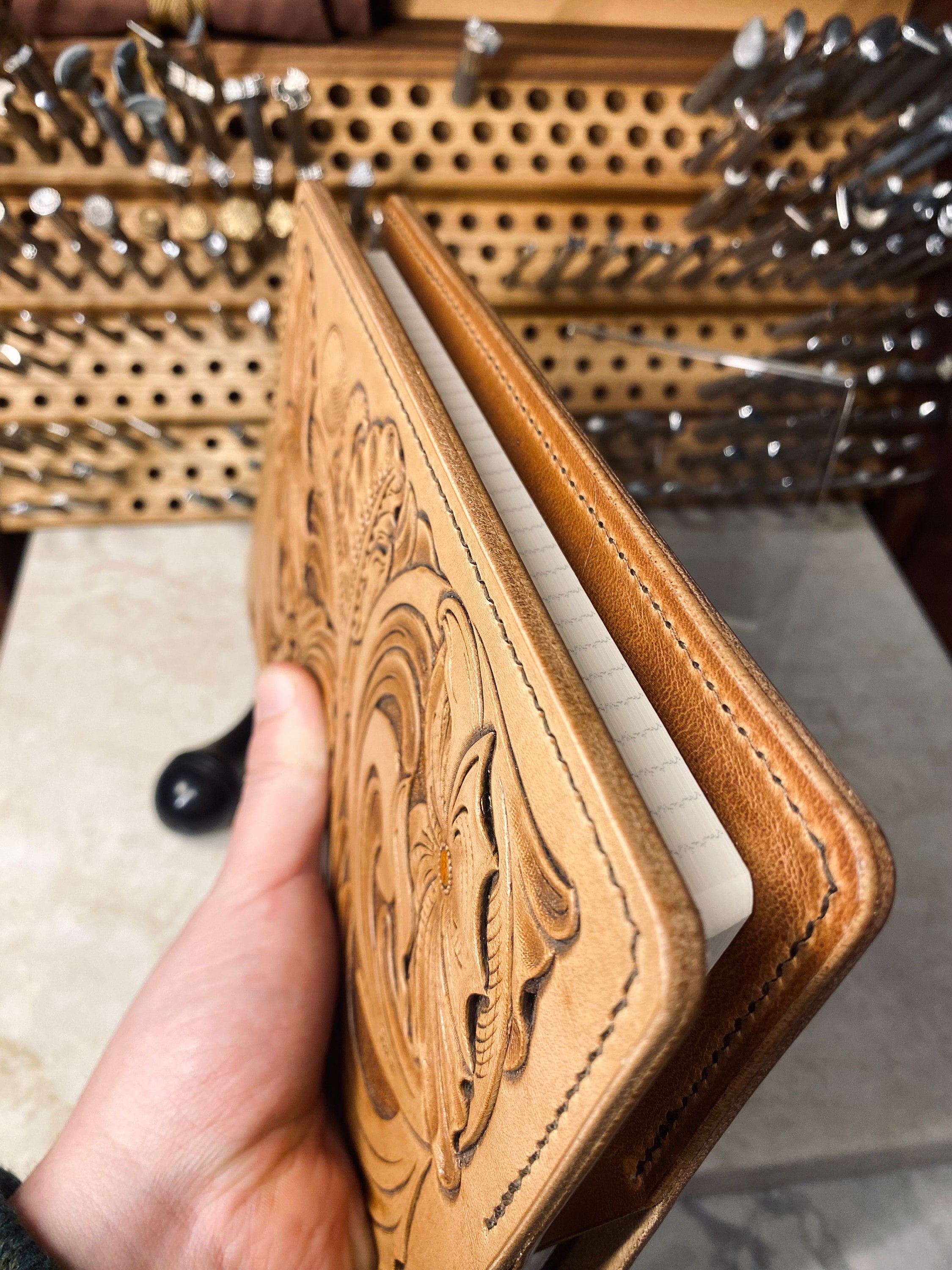 Hand Tooled Leather Journal Cover. Hand Carved Leather Notebook. J&FJ ...