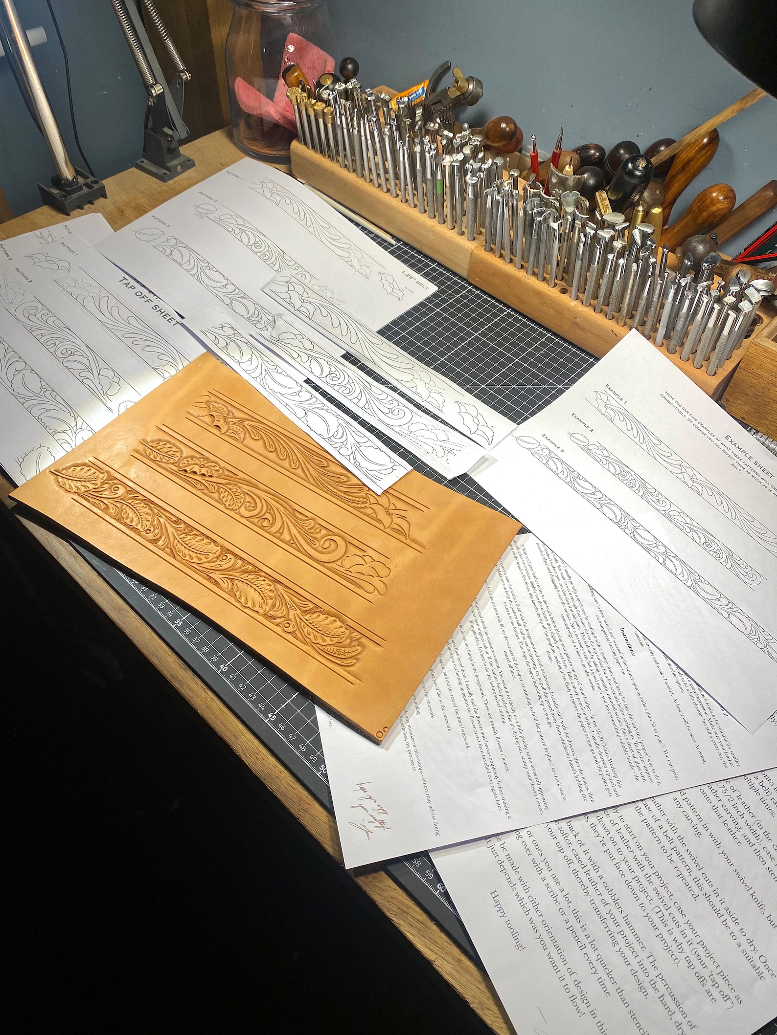 3x Leather Belt Tooling Patterns / Carving Pattern / Stencil. Floral ...