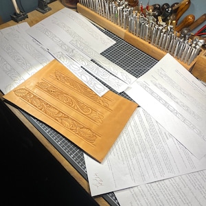 3x Leather Belt Tooling Patterns / Carving Pattern / Stencil. Floral ...