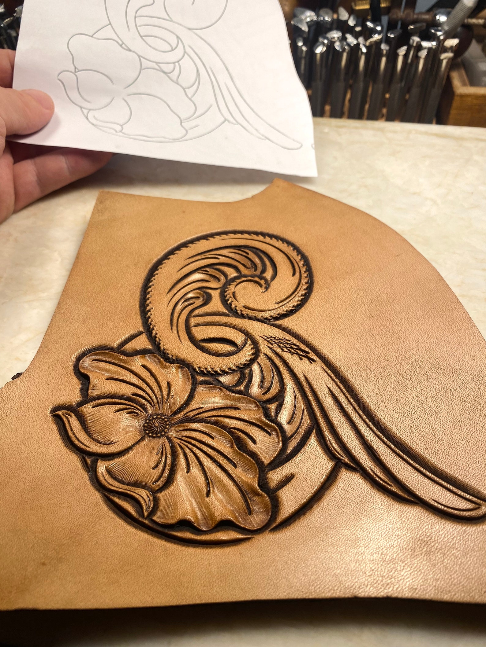 Leather Tooling / Carving Patterns / Stencils. Floral Corner Pattern ...