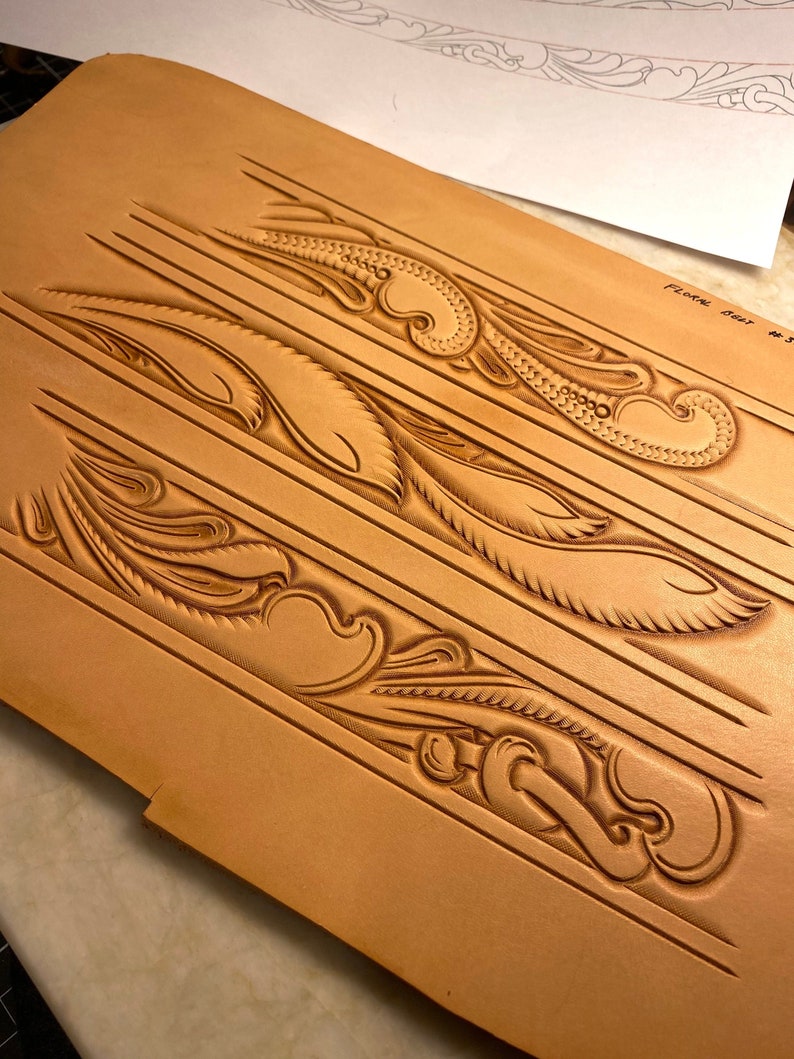 3x Leather Belt Tooling Patterns / Carving Pattern / Stencil. Floral ...