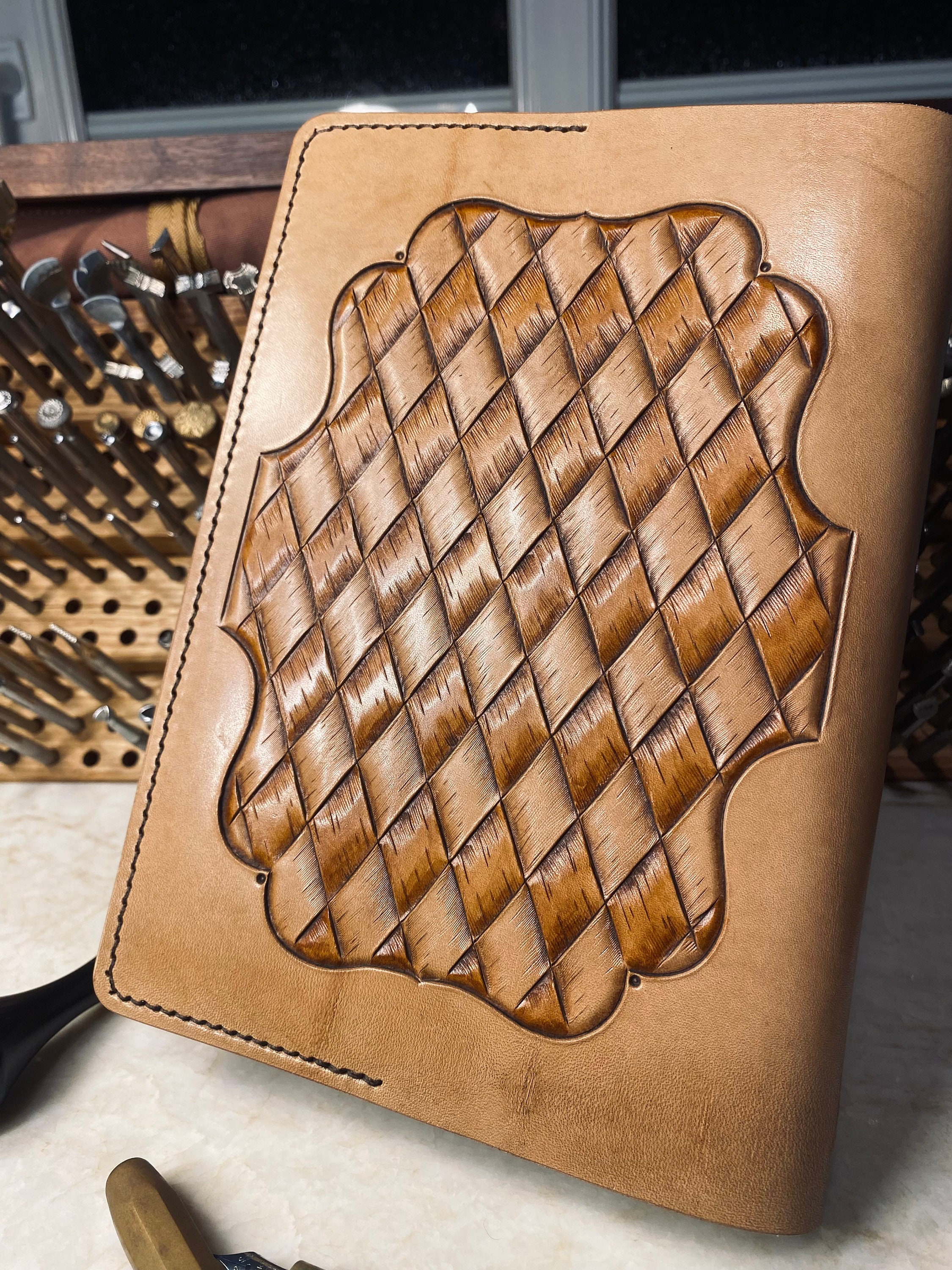 Hand Tooled Leather Journal Cover. Hand Carved Leather Notebook. J&FJ ...