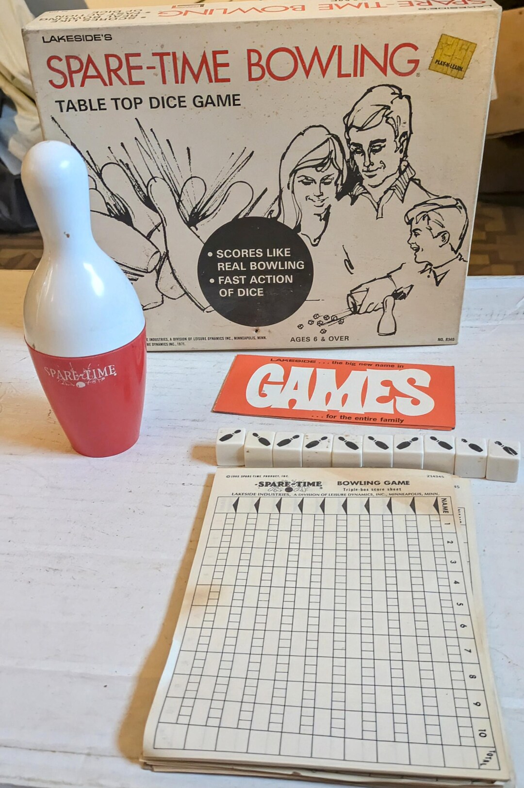 Vtg 1971 Lakesides Spare-time Bowling Table Top Dice Game Complete ...