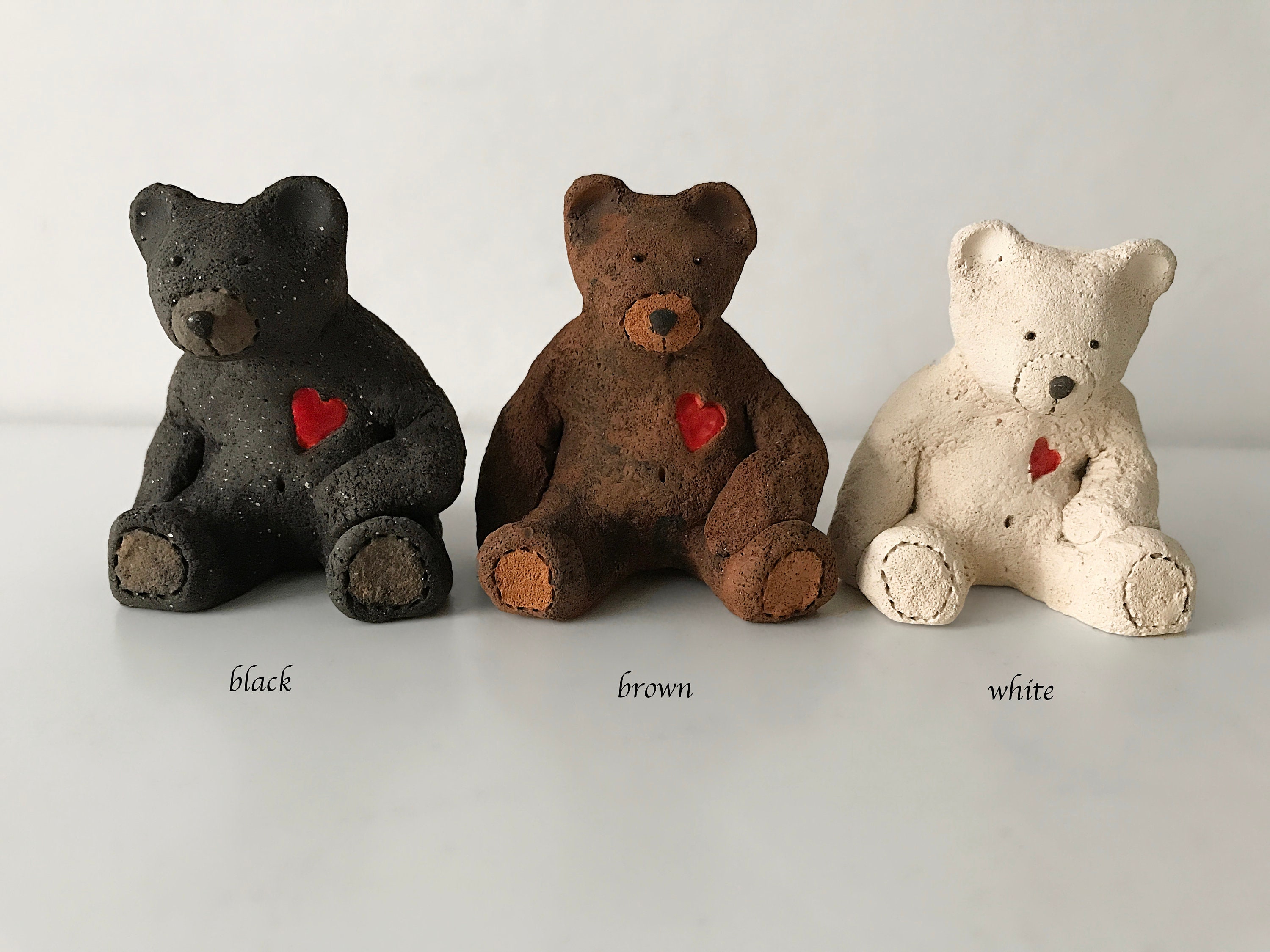 Ceramic Teddy Bear Figure Brown and White, Miniature Bear, Bear Figure ...