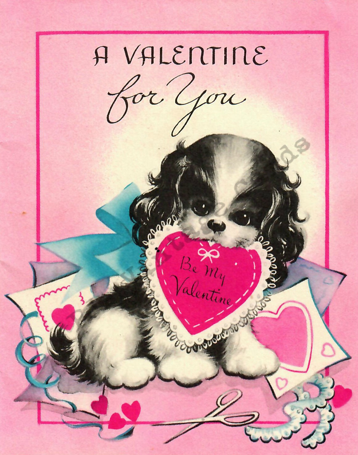 Vintage Valentine Digital Image Black-white Cocker Spaniel Puppy Dog ...