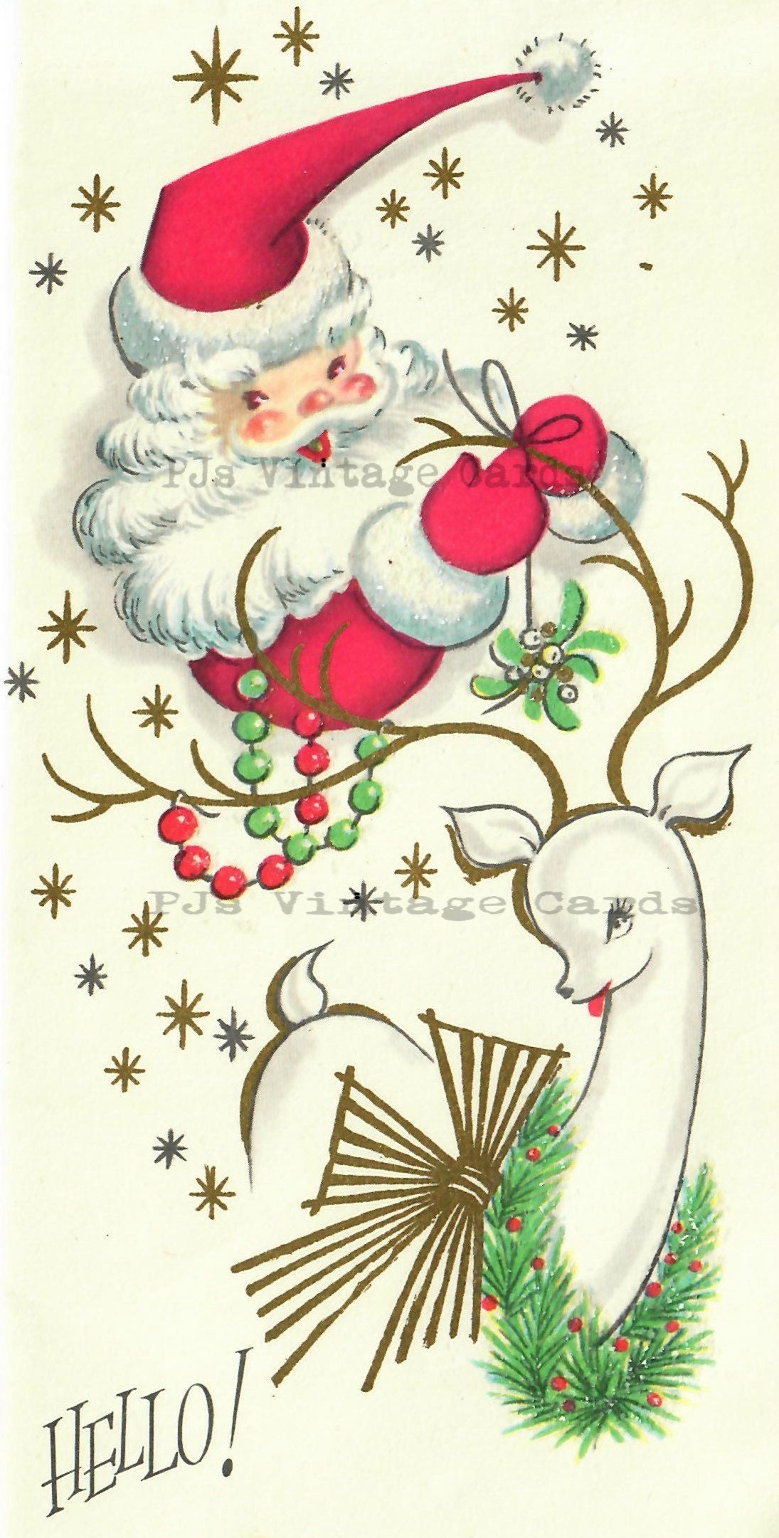 Digital Mid Century MCM Santa White Reindeer Deer Retro - Etsy