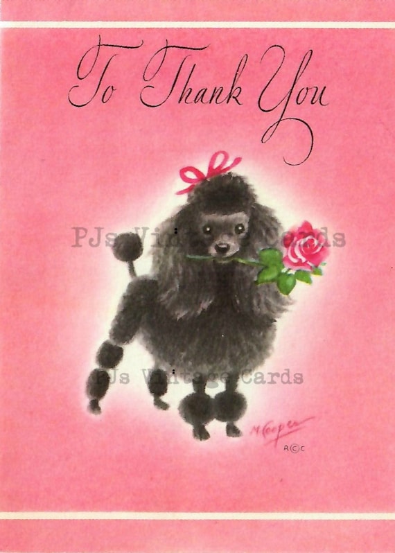 POODLE Digital Download Vintage Thank You Greeting Card Image | Etsy