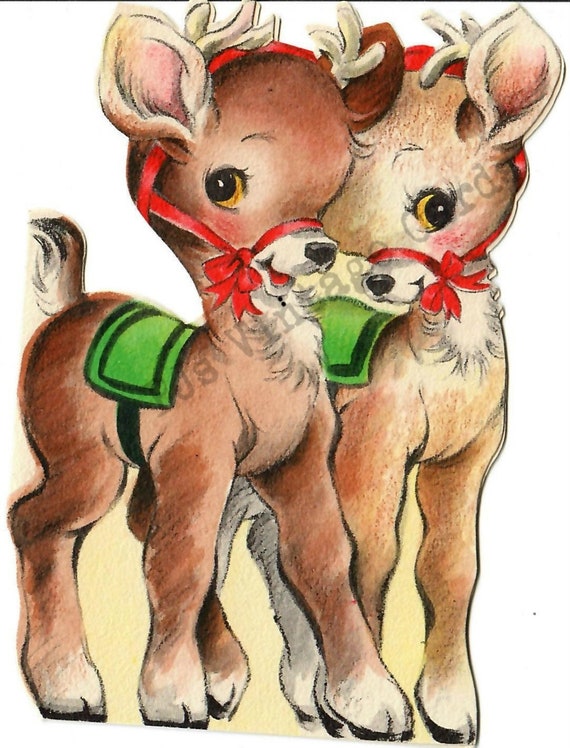 Digital Download Adorable Baby Deer Reindeer Fawn Pair Vintage | Etsy