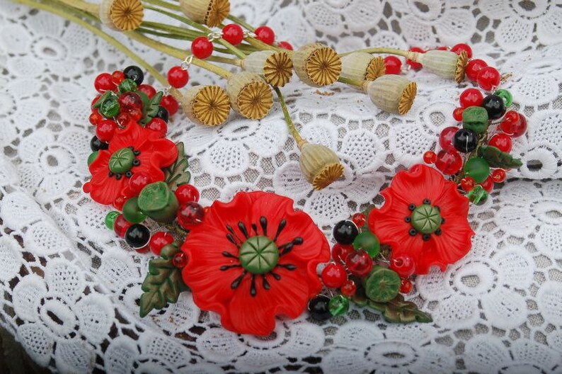 Necklace Poppy Poppy Jewelry Poppies Necklace Flower Necklace - Etsy