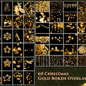 60 Christmas Gold Bokeh Overlays, Light Spots Overlays, Christmas Tree ...