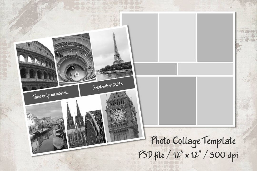 Photo Template, 12x12, Photo Collage Template, Layered Digital Collage ...