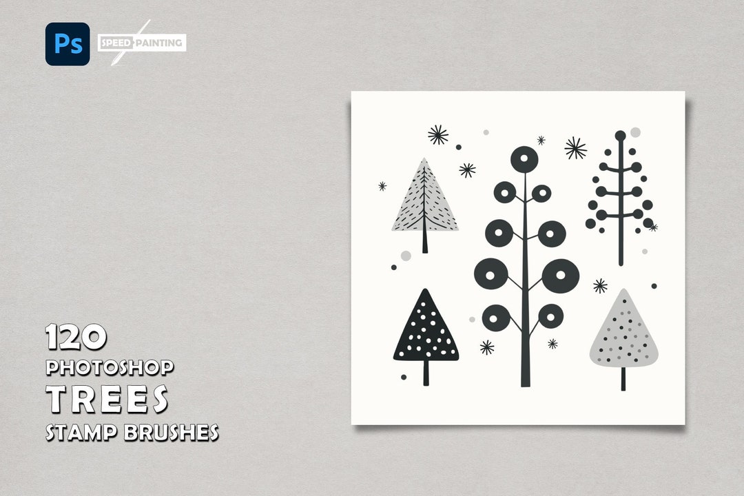 120 Photoshop Winter Trees Stamp Brushes, Speed Painting, Christmas ...