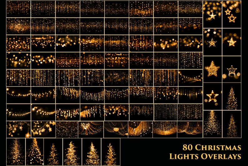 80 Christmas Lights Overlays, Light Spots Overlays, Christmas Tree ...