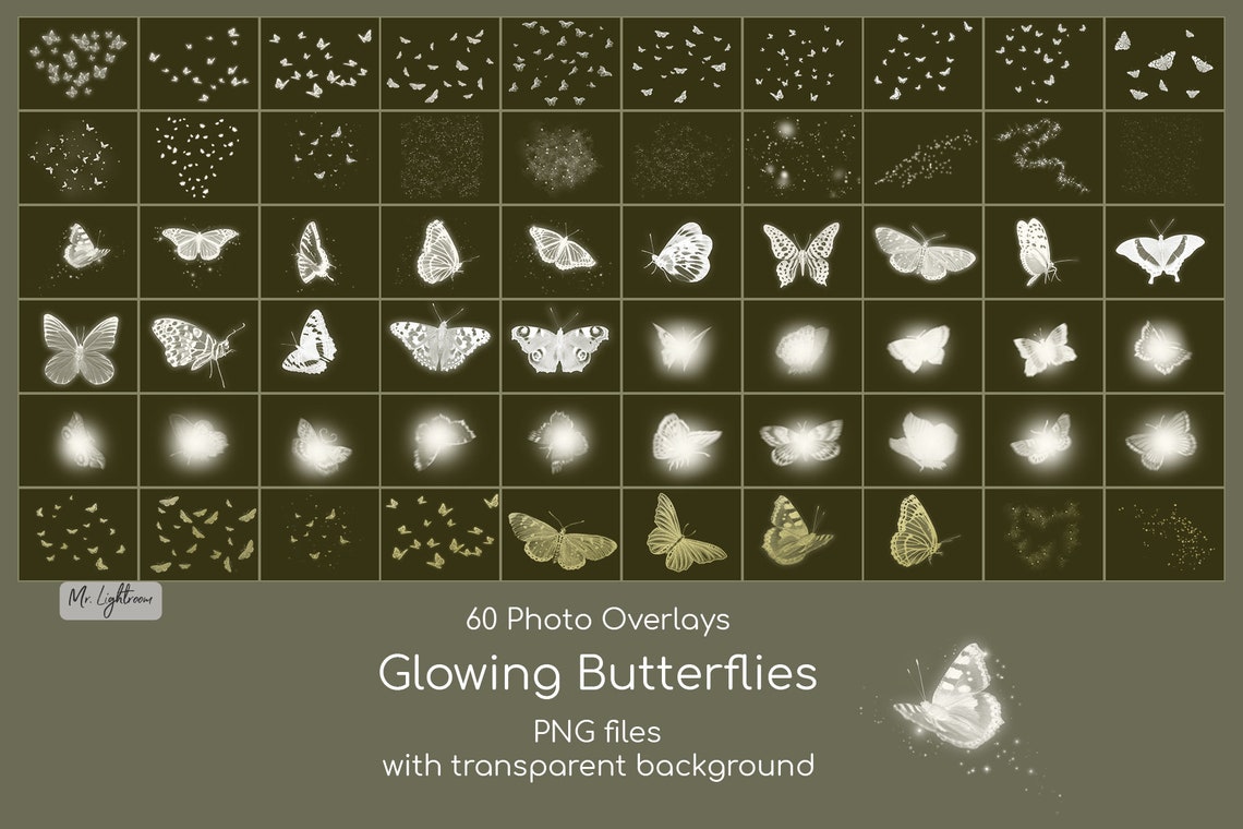 Glowing Butterflies Overlays 60 PNG Fantasy Magical Fairy | Etsy