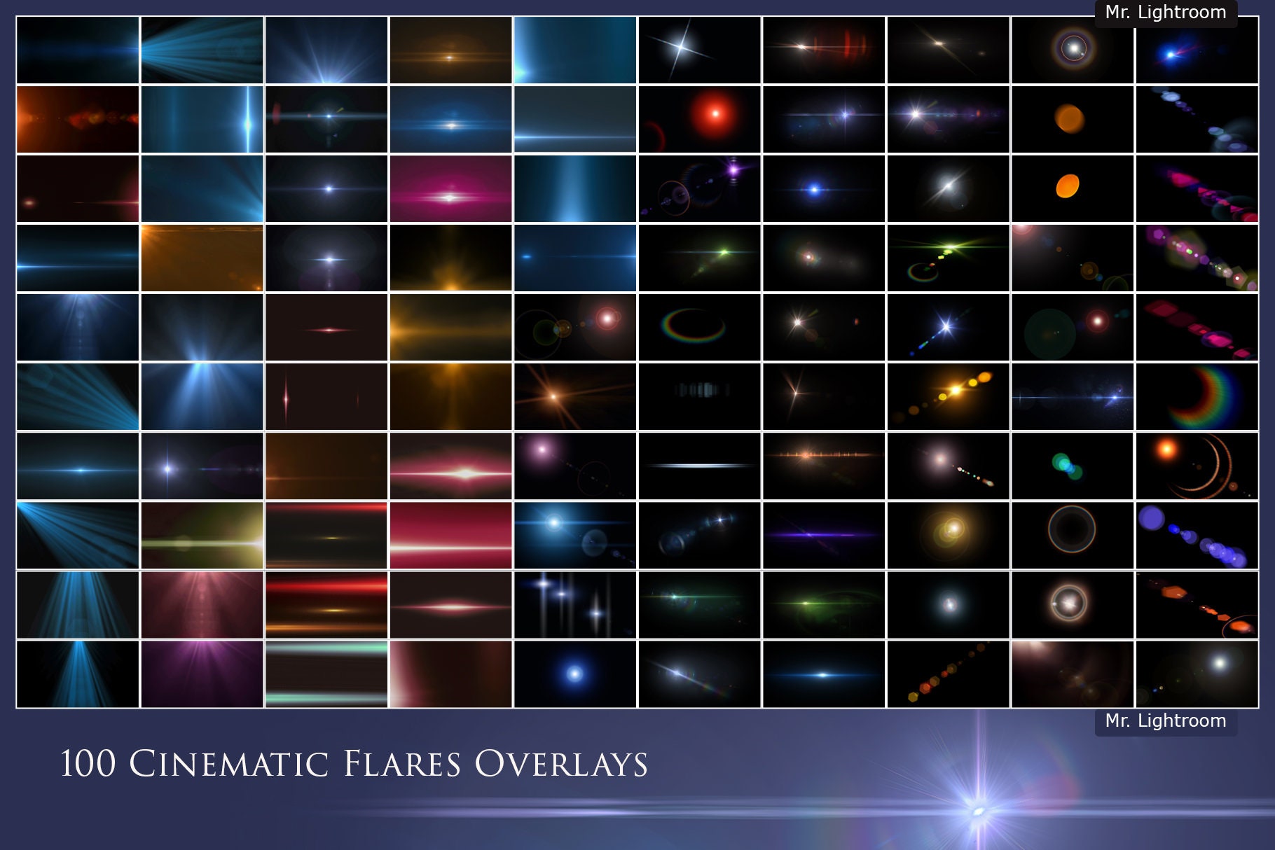 100 Cinematic Flares Overlays, Optical Flare, Lens, Light Effect ...