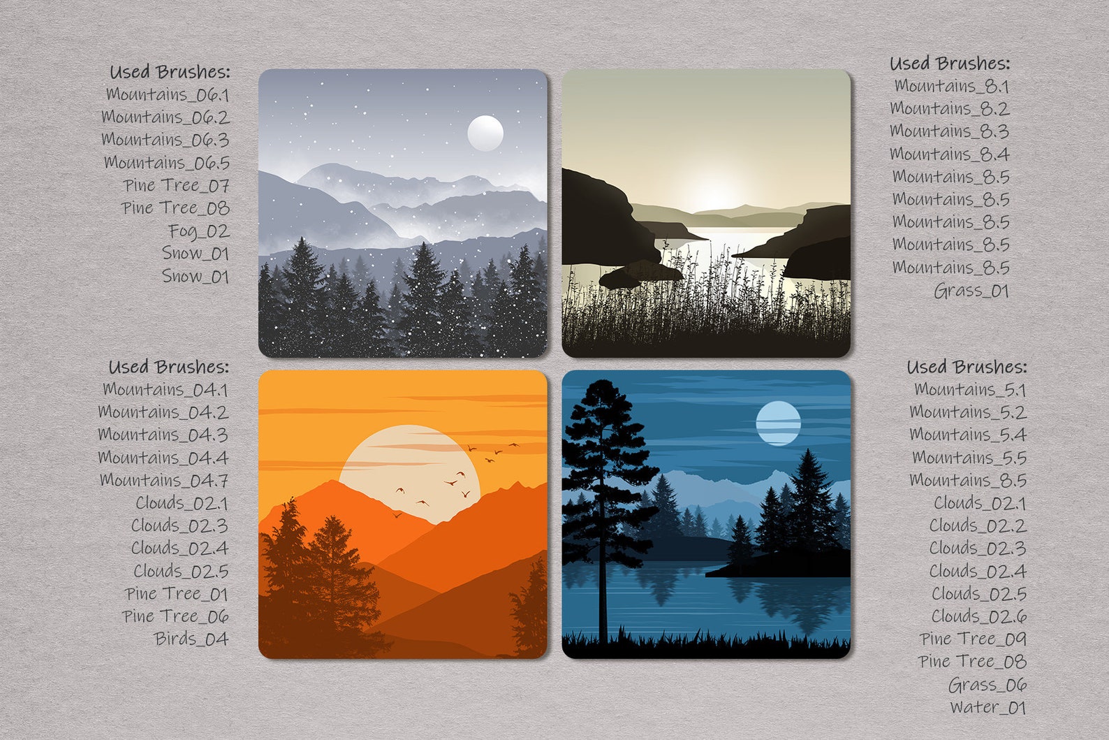 145 Procreate Landscape Stamp Brushes, Speed Painting, Forest ...