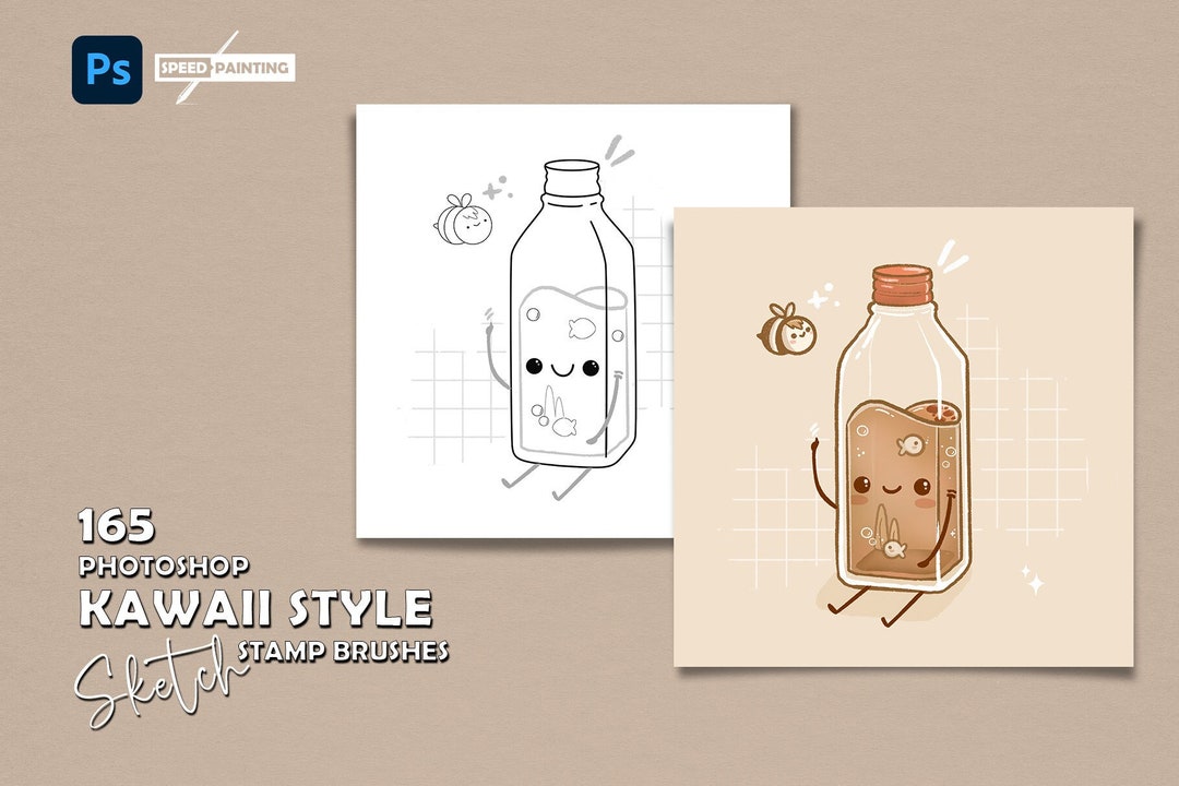 165 Photoshop Sketch Kawaii Style Stemp Brushes, Speed Painting, Cups ...