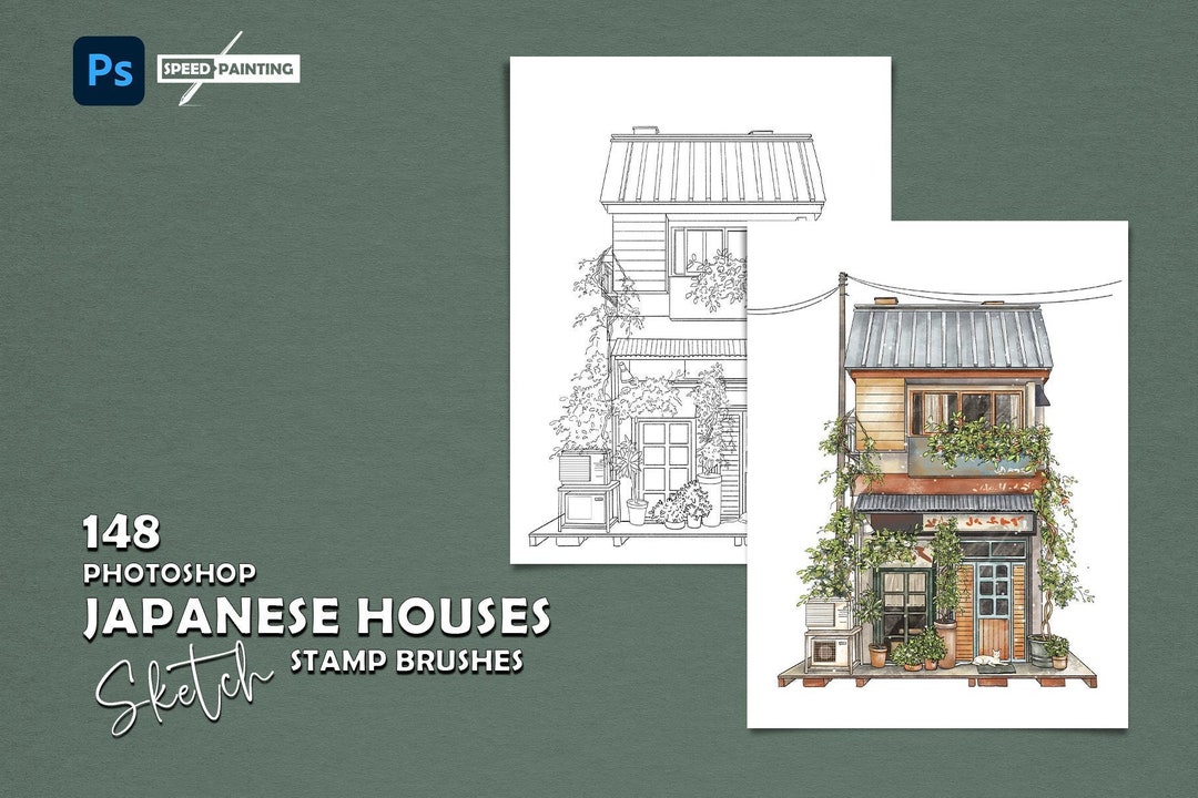 148 Photoshop Sketch Japanese Houses Stamp Brushes, Speed Painting ...