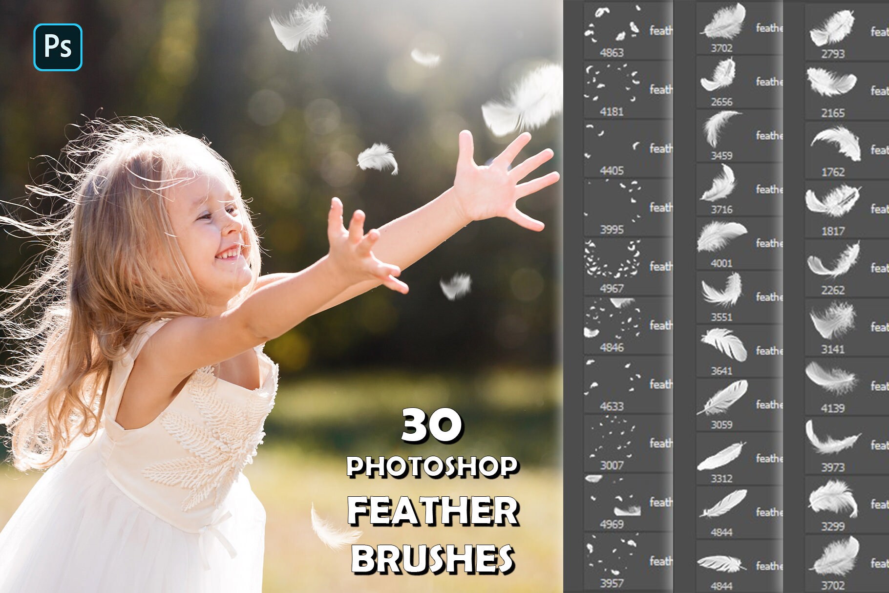 30 Feather Photoshop Brushes, Angel Feather, Dreamy, White, Fantasy ...