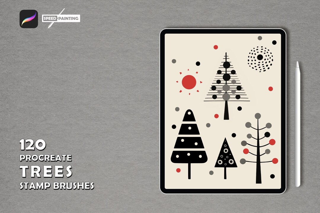 120 Procreate Winter Trees Stamp Brushes, Speed Painting, Christmas ...