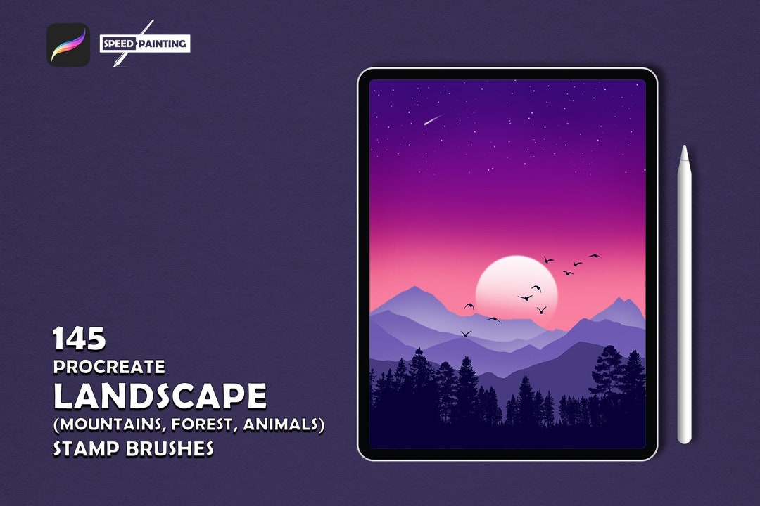 145 Procreate Landscape Stamp Brushes, Speed Painting, Forest ...