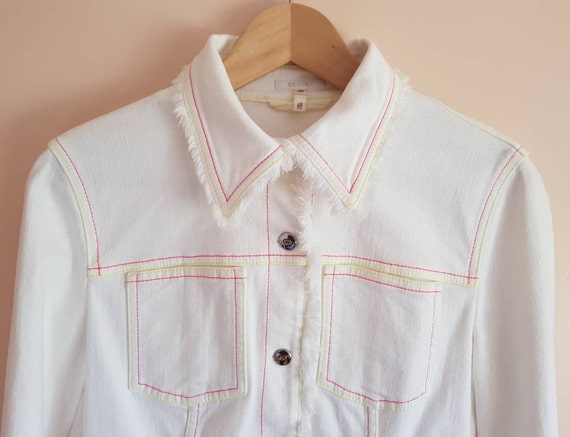 Vintage 70s Escada White Colorful Neon Thread Fray Fl… - Gem