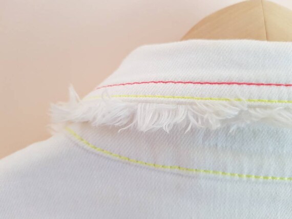 Vintage 70s Escada White Colorful Neon Thread Fray Fl… - Gem