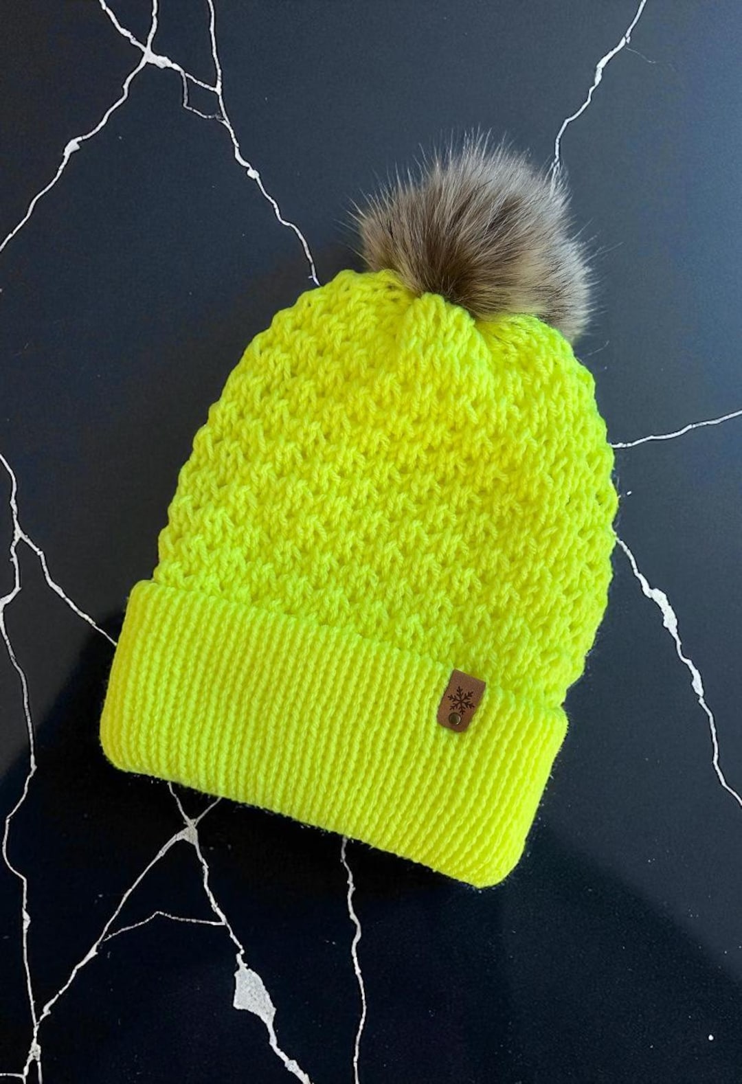 Neon Safety Yellow Knit Hat – Adult Size, Bright Winter Brim Hat ...