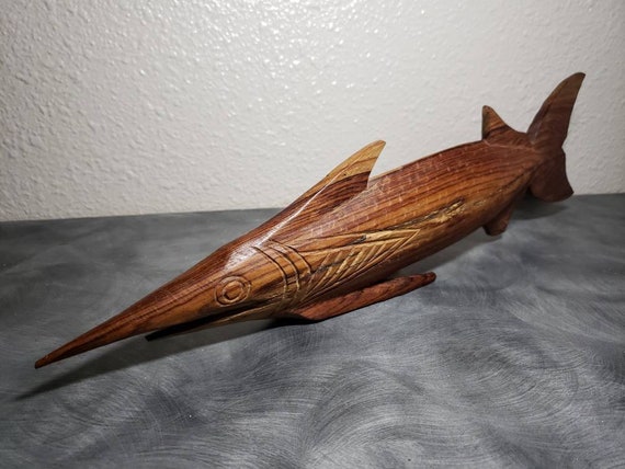 Wood Carved Rustic Fish Vintage Hand Carved Wood Fish Figurines A