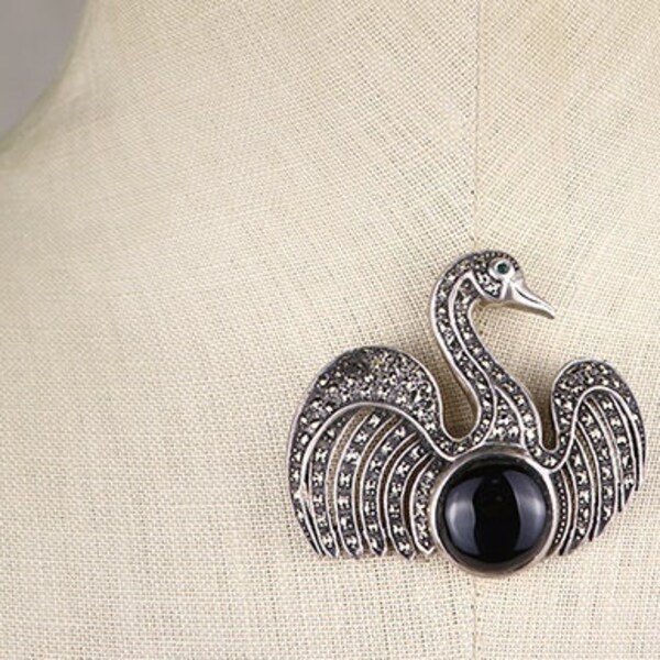 Swan Marcasite Pin - Etsy