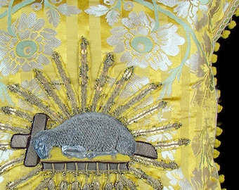 Antique Pillow Agnus Dei Silver Metallic Stumpwork Lamb | Etsy